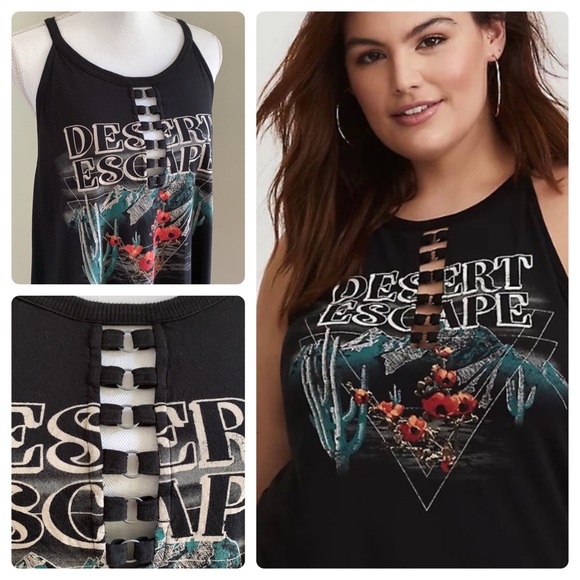 torrid | Tops | Torrid Edgy Black Desert Escape Oring Cut Out Tank ...